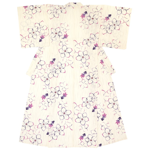 浴衣 レディース bonheur saisons ボヌールセゾン 白系 アイボリー 紫 桜 サクラ 花 フラワー 雨縞 金魚 綿 変わり織り 夏祭り 花火大会 女性用 仕立て上がり【送料無料】