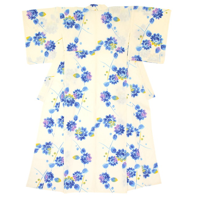 浴衣 レディース bonheur saisons ボヌールセゾン 白系 アイボリー 青 向日葵 ひまわり 花 フラワー 綿 変わり織り 夏祭り 花火大会 女性用 仕立て上がり【送料無料】