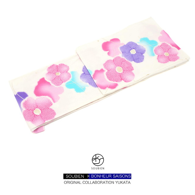 浴衣 レディース 女性用 花火大会 夏祭り bonheur saisons（ボヌールセゾン） Jouer ete couleur夏しぐれ詩uta 白 ホワイト ピンク 花 鹿の子 ラメ 綿 【S・フリー】