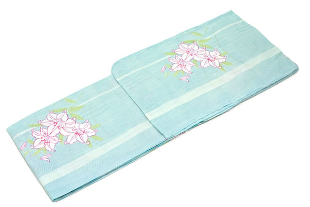 浴衣 レディース bonheur saisons（ボヌールセゾン） cool style 水色 ライトブルー 白 ホワイト 縞 ストライプ 百合 綿 女性用 花火大会 夏祭り【フリーサイズ】