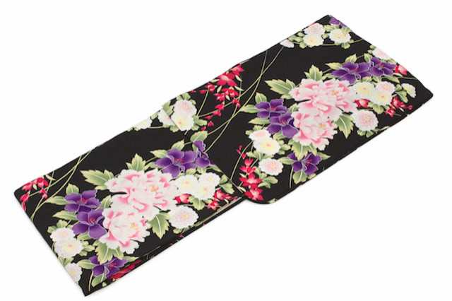 浴衣 レディース bonheur saisons（ボヌールセゾン） Sweet L'Embellir 黒 ブラック カラフル 牡丹 菊 桔梗 流水文様 ラメ 綿 女性用 花火大会 夏祭り【フリーサイズ】【送料無料】