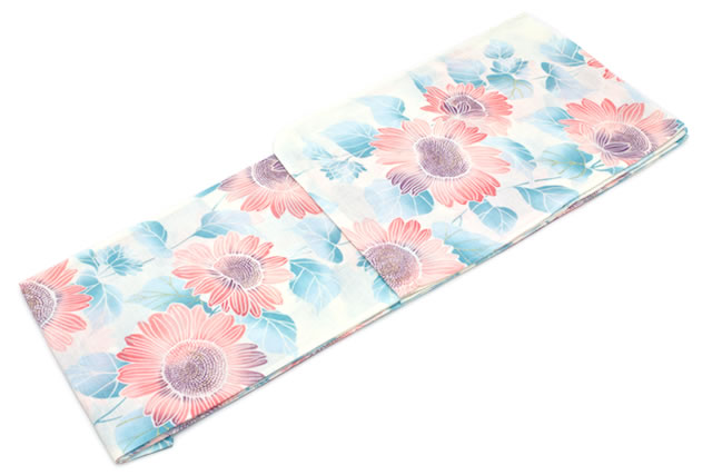 浴衣 レディース bonheur saisons（ボヌールセゾン） 水色 ブルー 薄黄色 クリーム ヒマワリ 向日葵 花 ラメ 綿 洗える 夏祭り 花火大会 女性用 仕立て上がり