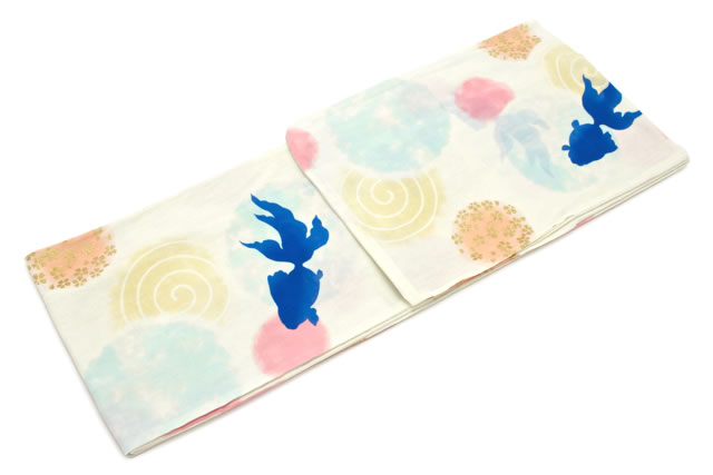 浴衣 レディース bonheur saisons ボヌールセゾン 白 アイボリー 青 ブルー 金魚 水面 水玉 ラメ 綿 洗える 夏祭り 花火大会 女性用 仕立て上がり