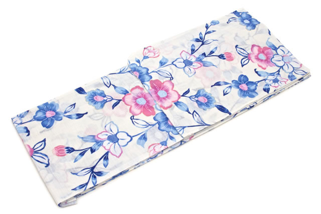 浴衣 レディース bonheur saisons ボヌールセゾン 白 アイボリー 青 ブルー 椿 ツバキ 花 ラメ 綿 変わり織り 洗える 夏祭り 花火大会 女性用 仕立て上がり