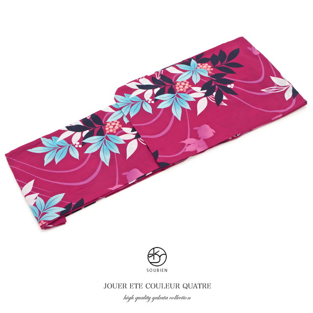 浴衣 レディース bonheur saisons ボヌールセゾン 赤紫 ピンク パープル 金魚 南天 綿 紅梅 夏祭り 花火大会 女性用 仕立て上がり 【フリーサイズ】