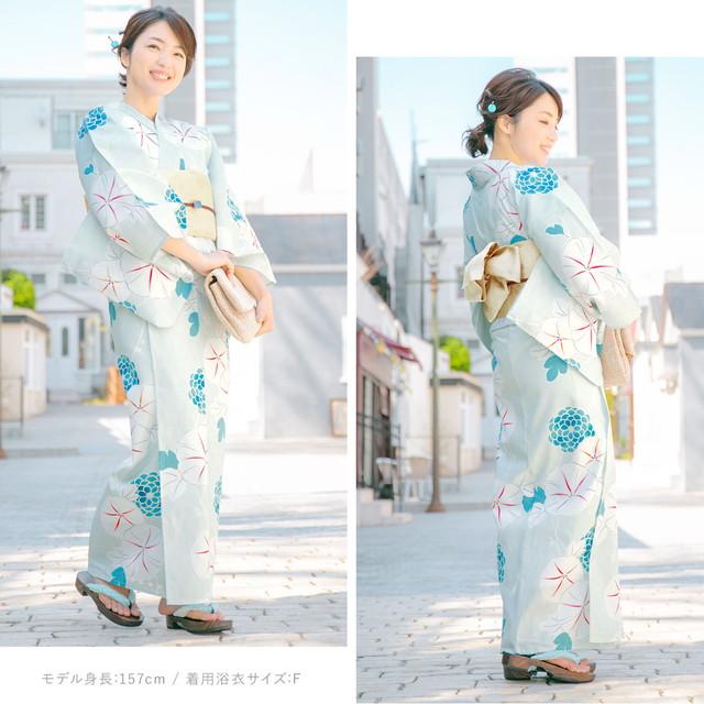 即納【レディース浴衣3点セット】浴衣セット/レディース/青系/白/朝顔