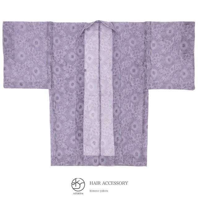 着物 羽織 レディース 透け感 軽やか 塵よけ カジュアル パープル 花 ドレープ加工 防寒 単衣 紬 小紋 浴衣 夏着物用 女性用 フリーサイズ 送料無料