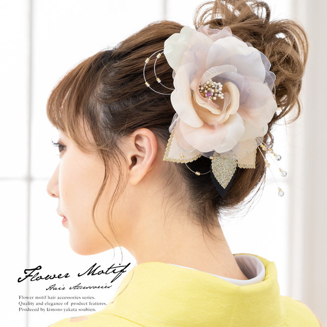 成人式 髪飾り 成人式の髪飾り 2点セット 振袖 卒業式 袴 はかま 結婚式 オーガンジー レース ラメ ビーズ アイボリー 花 フラワー 着物 ふりそで 髪かざり 振り袖 和装