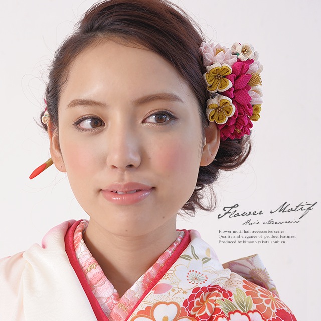 成人式 髪飾り 成人式の髪飾り つまみ細工 3点セット 卒業式 振袖 はかま 梅 花 ピンクマゼンタ コーム 簪 ふりそで ゆかた 髪留め 髪かざり ヘアアクセサリー 和装