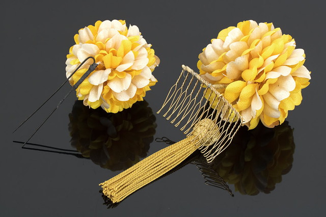 成人式 髪飾り 成人式の髪飾り 2点セット 黄色 イエロー 金色