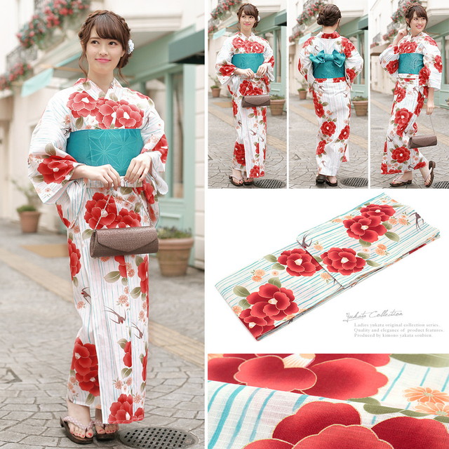 浴衣セット レディース レトロ 浴衣セット 大人 3点セット 白系
