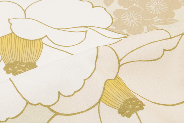 二尺袖単品 二尺袖着物 二尺袖 袴用 卒業式 クリーム系 椿 花 桜 花輪