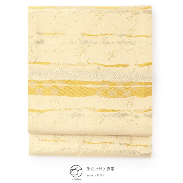 袋帯 フォーマル 訪問着用 付け下げ 色無地 小杉織物謹製 ゴールド 金色 よろけ縞 菱 全通柄 仕立て上がり 日本製 送料無料