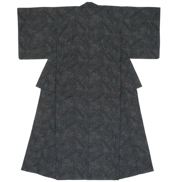 着物 デニム 洗える着物 単衣 プレタ着物 井原デニムきもの 灰色 グレー 葉 綿 岡山デニム ハンドメイド LAK-BOTANICAL2 日本製 DENIM KIMONO 青木被服 仕立て上がり レディース カジュアル M L【送料無料】