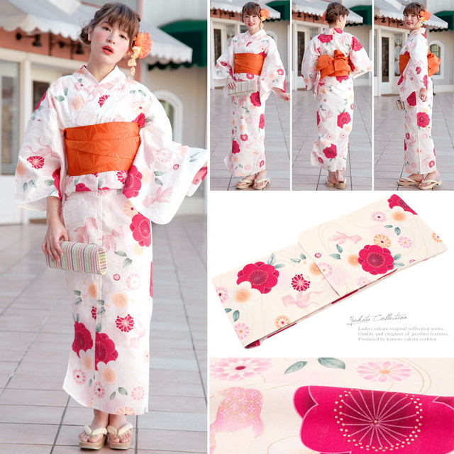 浴衣セット レディース レトロ 浴衣セット 大人 3点セット クリーム