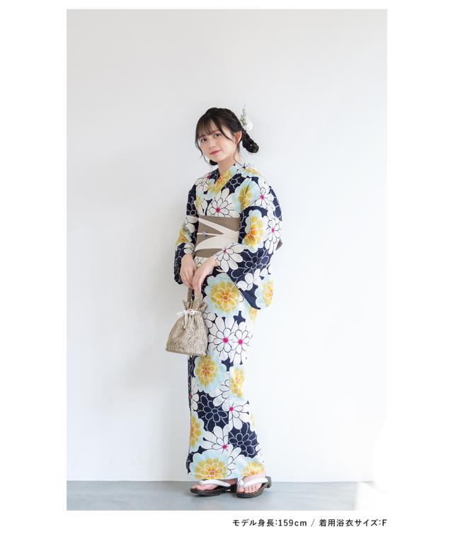 浴衣 セット レディース 浴衣セット 半幅帯 2023 大人 3点セット 紺
