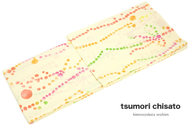 浴衣 レディース 花火大会 夏祭り 女性用 tsumori chisato クリーム 水玉 ドット リボン 縞 注染 女性浴衣【フリーサイズ】