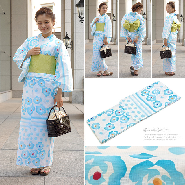 浴衣セット レディース レトロ 浴衣セット 大人 3点セット 白 ホワイト