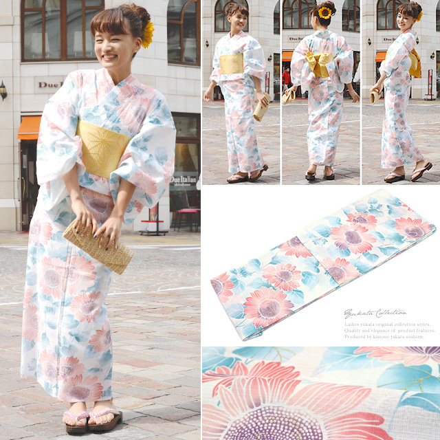 浴衣セット レディース レトロ 浴衣セット 大人 3点セット 白系