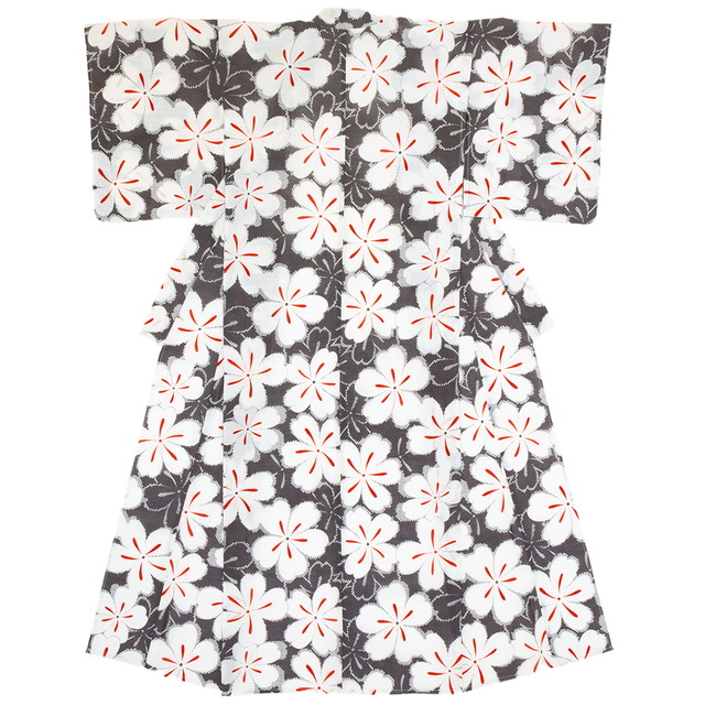 浴衣 レディース 灰色 グレー 白 ホワイト 桜 さくら 花 フラワー 綿 絽 変わり織り 夏祭り 花火大会 女性用 仕立て上がり