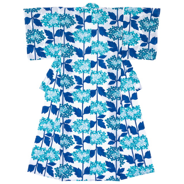 浴衣 レディース 青 ブルー 白 ホワイト 紫陽花 あじさい 花 フラワー モダン 綿 絽 変わり織り 夏祭り 花火大会 女性用 仕立て上がり