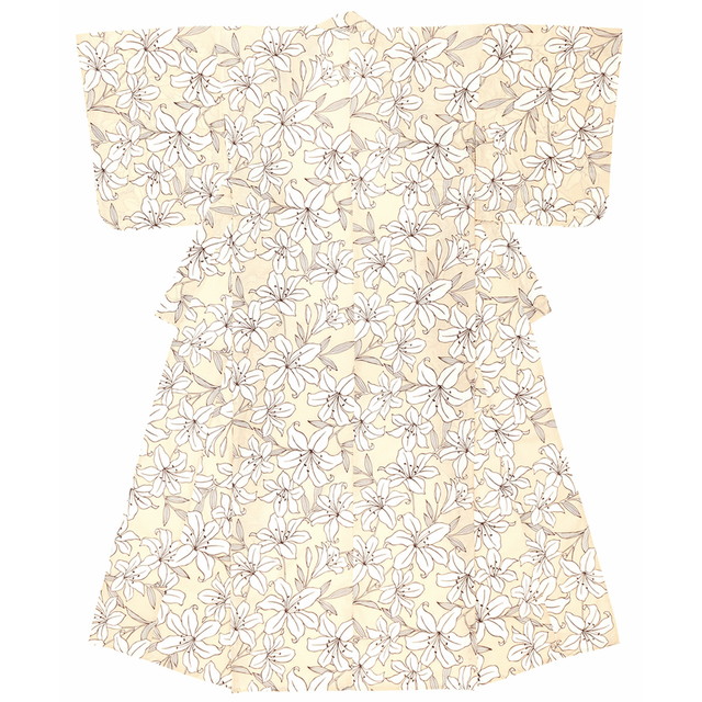 浴衣 レディース クリーム 薄黄色系 白 百合 ユリ 花 綿 夏祭り 花火大会 女性用 仕立て上がり【Sサイズ】【フリーサイズ】【送料無料】