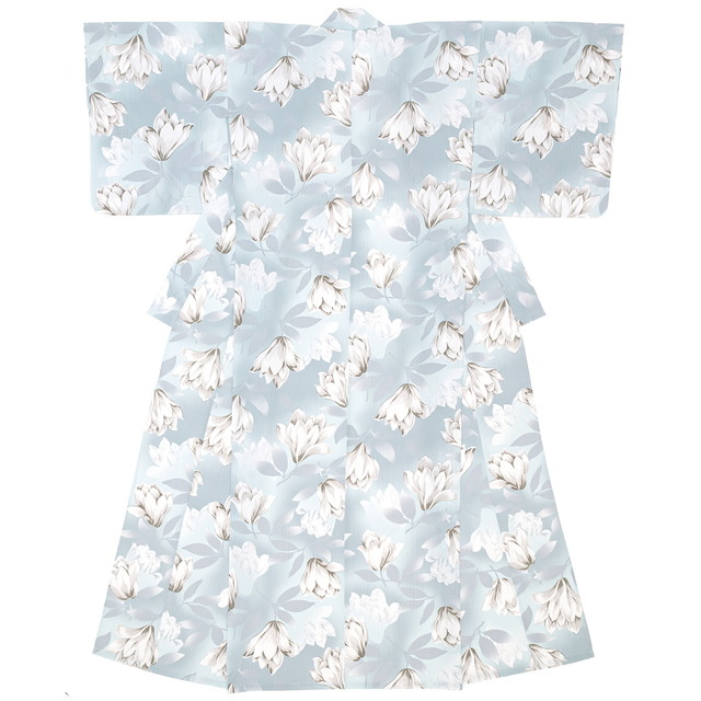 浴衣 レディース ブルー 水色 木蓮 モクレン 花 フラワー モダン 変わり織り 夏祭り 花火大会 女性用 仕立て上がり 【Sサイズ】 【フリーサイズ】【送料無料】