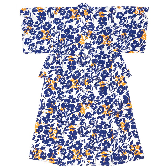 浴衣 レディース ホワイト 白 ブルー 青 オレンジ 橙 花 フラワー モダン 変わり織り 夏祭り 花火大会 女性用 仕立て上がり 【Sサイズ】【フリーサイズ】【送料無料】