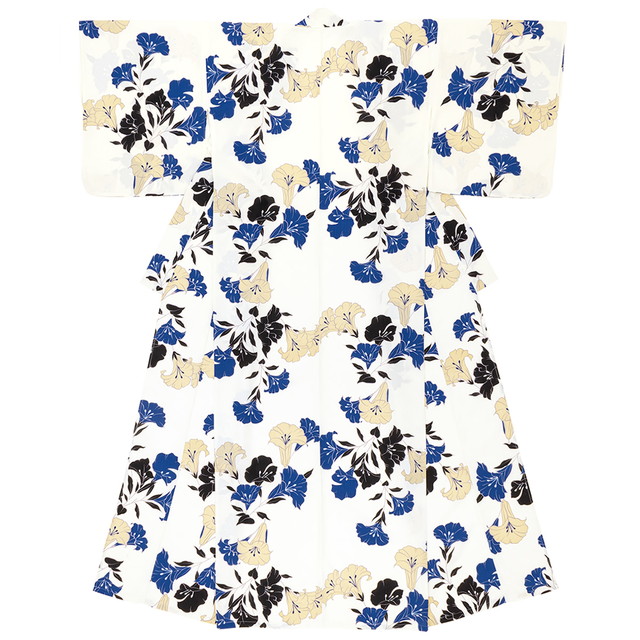 浴衣 レディース クリーム系 青 黒 百合 ゆり 花 モダン 変わり織り 夏祭り 花火大会 女性用 仕立て上がり 【Sサイズ】【フリーサイズ】【送料無料】