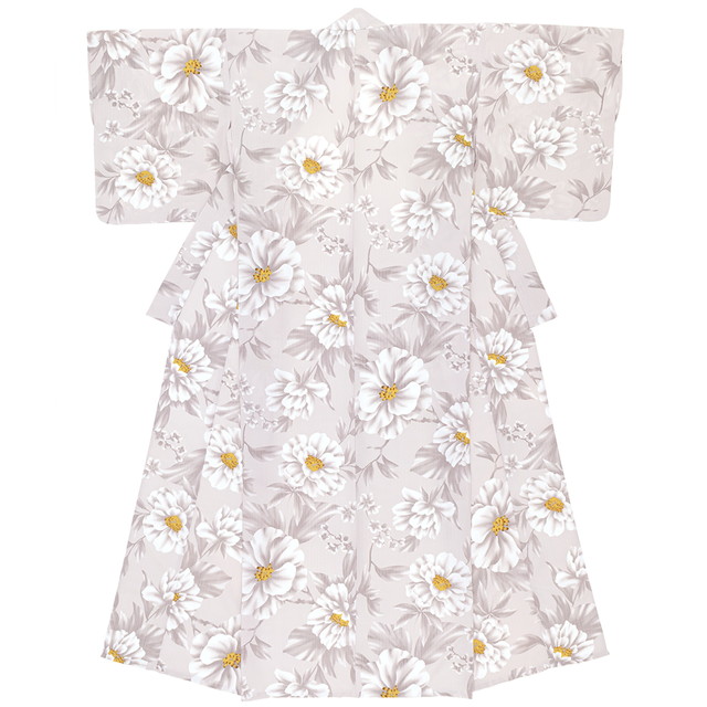 浴衣 レディース グレー系 灰色系 白 牡丹 花 大柄 モダン 変わり織り 夏祭り 花火大会 女性用 仕立て上がり 【Sサイズ】【フリーサイズ】【送料無料】