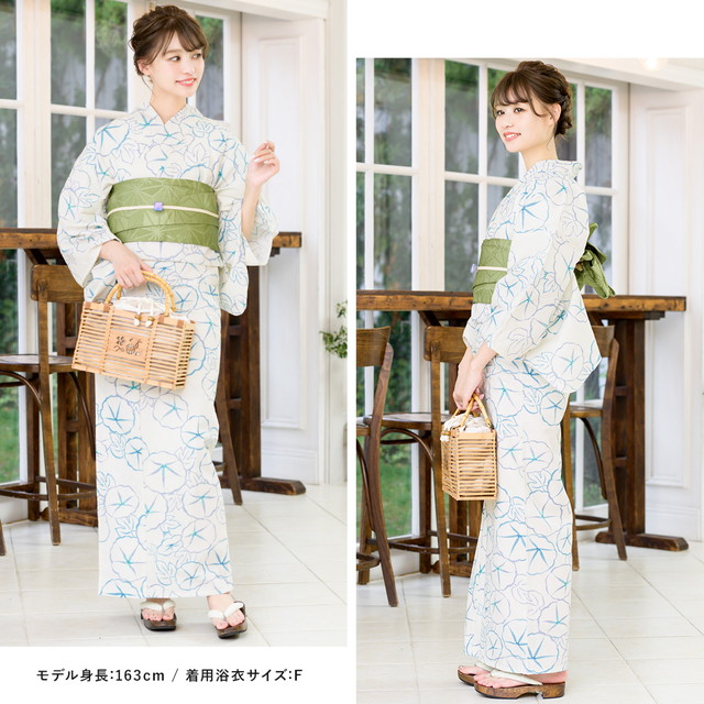 浴衣セット レディース 浴衣セット 作り帯 大人 2点セット（浴衣/帯） 白 オフホワイト 青 ブルー 赤紫 朝顔 花 綿 変わり織り 夏 花火大会 ボヌールセゾン S フリー 浴衣セット レディース 浴衣セット 作り帯 大人 2点セット（浴衣/帯