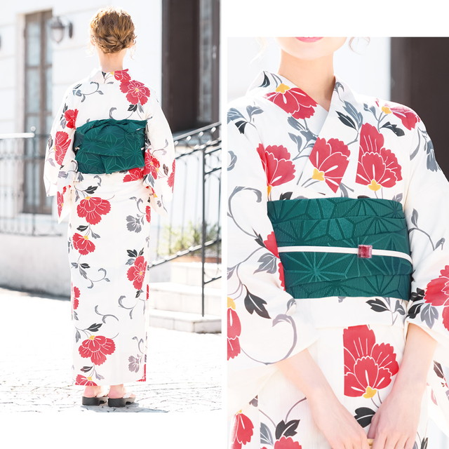 浴衣セット レディース レトロ 浴衣セット 大人 3点セット ホワイト 白