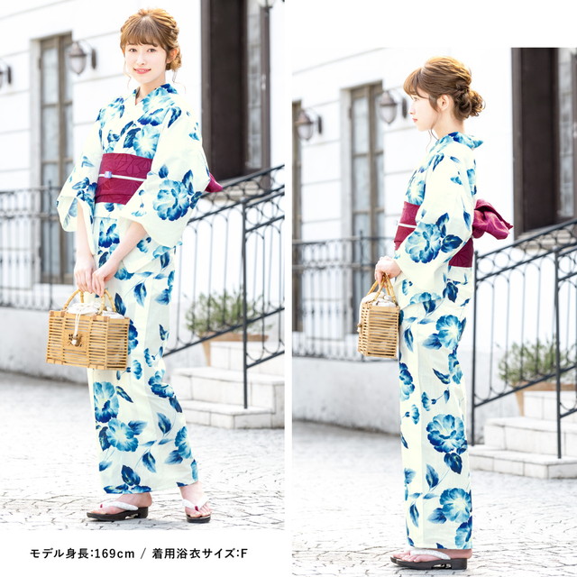 浴衣セット レディース レトロ 浴衣セット 大人 3点セット ホワイト 白系 ネイビー 藍 赤紫 ポピー 花 フラワー 綿 夏祭り 花火大会 女性用 S・フリー 浴衣セット レディース レトロ 浴衣セット 大人 3点セット ホワイト