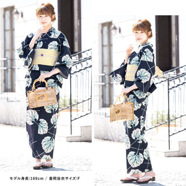 浴衣セット レディース レトロ 浴衣セット 大人 3点セット 紺 ネイビー