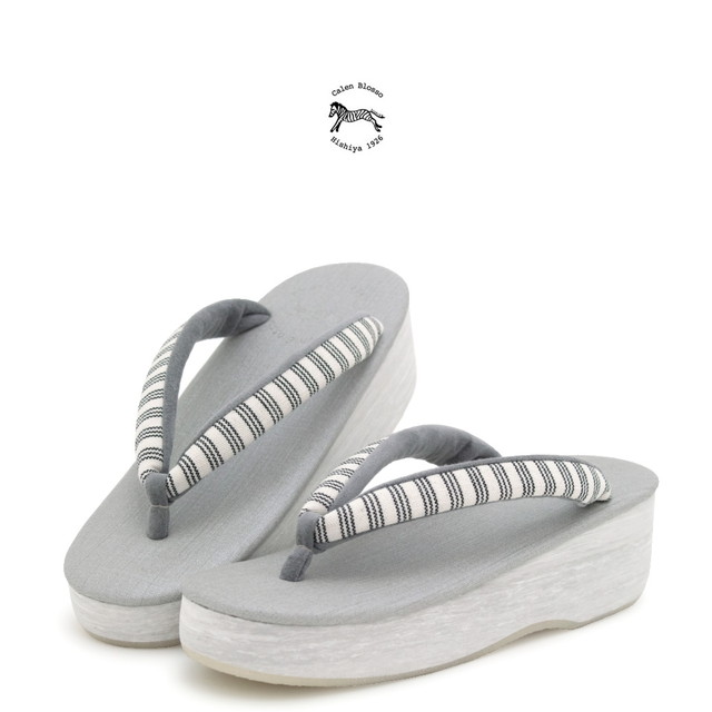 カレンブロッソ 草履 レディース カフェ草履 カフェぞうり 菱屋 Calen Blosso 灰色 グレー 白 黒 三本縞 三馬 綿 花緒サンダル ぞうり ゾウリ 女性用 カジュアル 日本製 【Sサイズ】【Mサイズ】【Lサイズ】