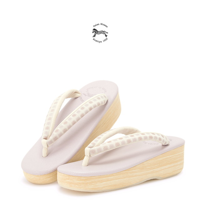 カレンブロッソ 草履 レディース カフェ草履 カフェぞうり 菱屋 菱屋 Calen Blosso 薄紫色 パープル 格子 丸 四角 正絹 リザード柄 トカゲ柄 牛革 ギアナ素材 小判型 カジュアル 日本製 女性用 【S・M・Lサイズ】