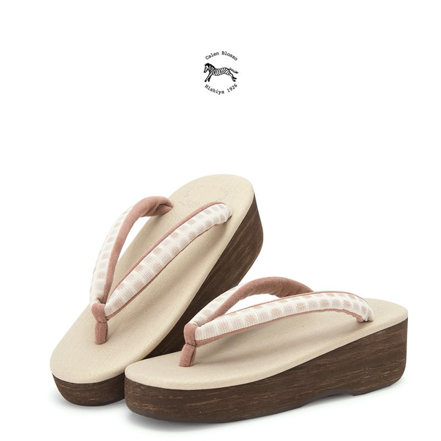 カレンブロッソ 草履 レディース カフェ草履 カフェぞうり 菱屋 Calen Blosso 薄茶色 ベージュ 薄紫色 格子 丸 四角 ラメ プリズム 正絹 小判型 カジュアル 日本製 女性用 【S・M・Lサイズ】