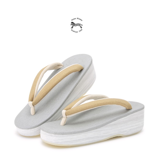 カレンブロッソ 草履 レディース カフェ草履 カフェぞうり 菱屋 Calen Blosso 灰色系 グレー 黄土色 ラメ 小判型 カジュアル 日本製 女性用 【S・M・Lサイズ】