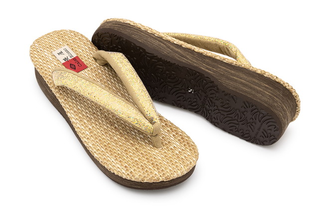 カレンブロッソ 草履 レディース 浴衣 夏 茶系 金色 グリッター スパンコール 足型 一枚芯 カジュアル 日本製 ぞうり 女性 S M L カレンブロッソ 草履 レディース 浴衣 夏 茶系 金色 グリッター