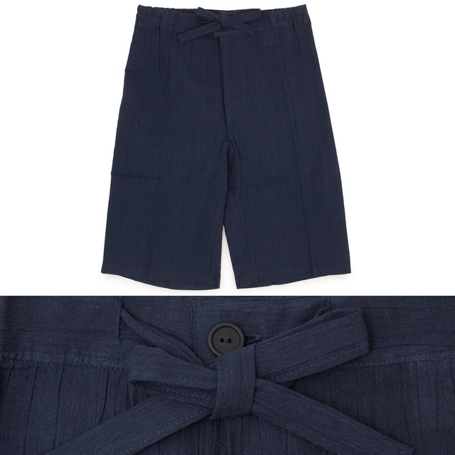 甚平 メンズ おしゃれ 父の日 紺 ネイビー 雷神 綿麻 楊柳 ようりゅう