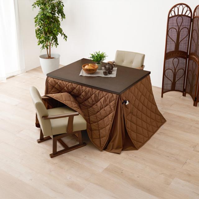 ダイニングコタツ・ふとん・チェア４点セット KOT-7311DBR-105+ﾏﾛﾝ+KC-7589DBR [代引不可] ダイニングこたつ布団セット ダイニングテーブル 105×80cm 送料無料