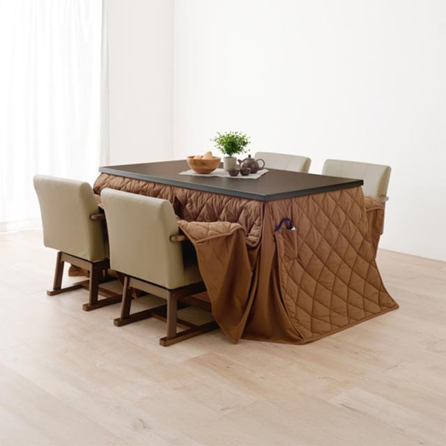 ダイニングコタツ・ふとん・チェア６点セット KOT-7311DBR-135+ﾏﾛﾝ+KC-7589DBR [代引不可] ダイニングこたつ布団セット ダイニングテーブル 135×85cm 送料無料