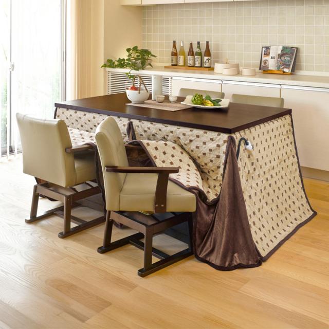 ダイニングコタツ・ふとん・チェア６点セット KOT-7311DBR-150+ﾄﾙﾀ+KC-7589DBR [代引不可] ダイニングこたつ布団セット ダイニングテーブル 150×90cm 送料無料