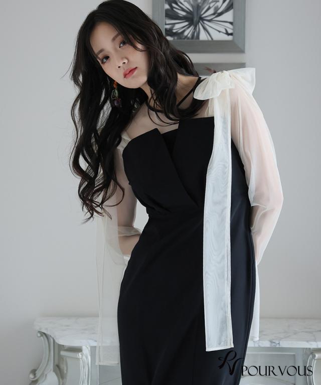 201242038 チュール リボン ビスチェ パーティードレス 体型カバー