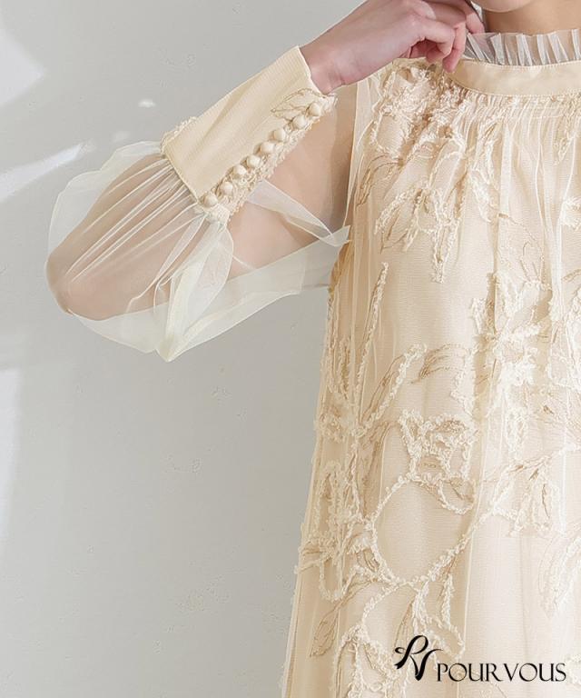 307251225 フェザー フラワーチュール ワンピース パーティードレス