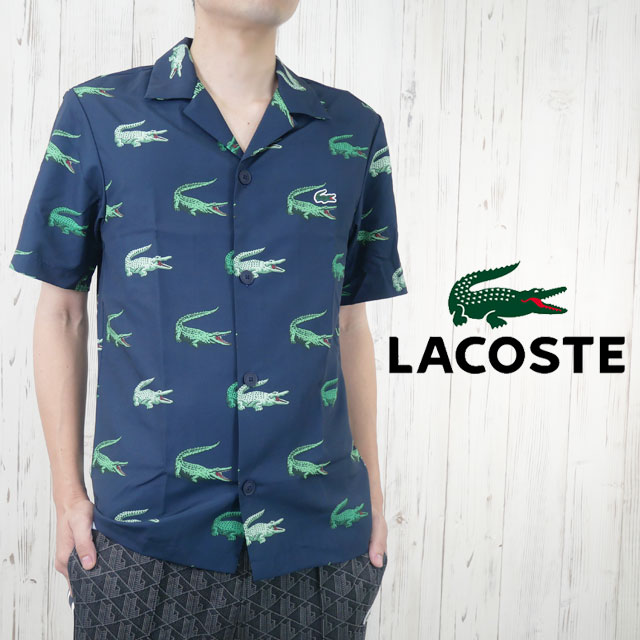 送料無料 メンズ SS 春夏 新作 春新作 夏新作 半袖 ラコステ LACOSTE LACOSTE CH5619-99 ラコステ カジュアルシャツ ストレッチゴルフオープンネックシャツ 襟付きシャツ 柄シャツ ロゴ刺繍 トップス ウエア アパレル 服 ワニ