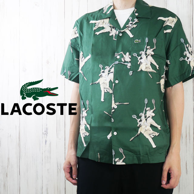 送料無料 半袖 メンズ SS 春夏 新作 夏新作 秋新作 人気 流行 定番 2025 ラコステ LACOSTE CH0113 GREEN カジュアルシャツ ルネ・ラコステテキスタイルオープンカラーシャツ 襟付きシャツ 柄シャツ ロゴ 刺繍 トップス プリント ウエア アパレル 服 ワニ 緑