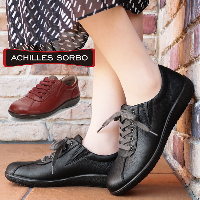 送料無料 ウォーキングシューズ スニーカー ローカット レディース AW 秋冬 新作 秋新作 冬新作 人気 流行 定番 2025 アキレス Achilles ASC 6180 ソルボ 履きやすい ミセス 痛くない レザーシューズ 歩きやすい サイドゴム仕様 ワイズ3E 本革 コンフォートシューズ 黒 靴
