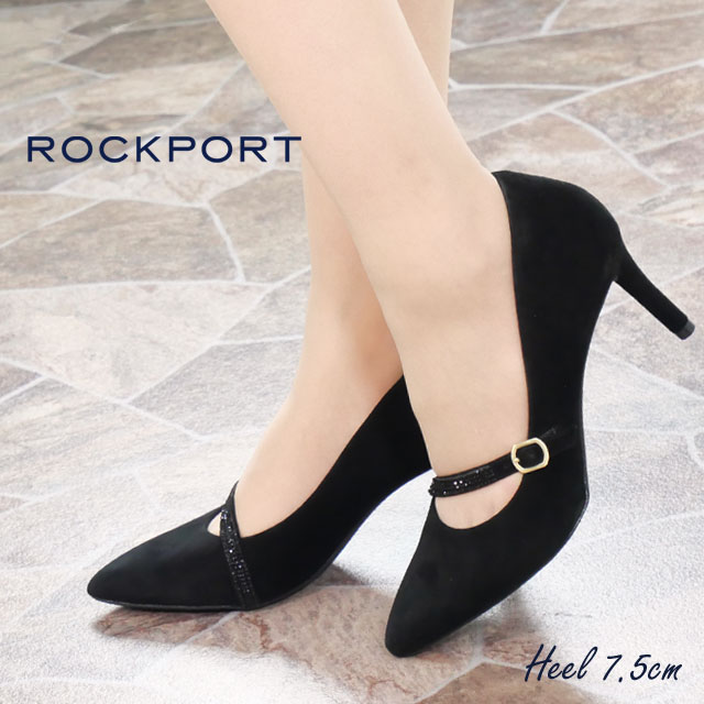 送料無料 パンプス レディース FW 秋冬 新作 秋新作 冬新作 人気 流行 定番 2023 ROCKPORT CJ3446 75mm ロックポート トータルモーション ポインティ トゥ ヒール メリージェーン ドレスパンプス ポインテッドトゥ ハイヒール ピンヒール ブラックスエードグラム 黒 靴