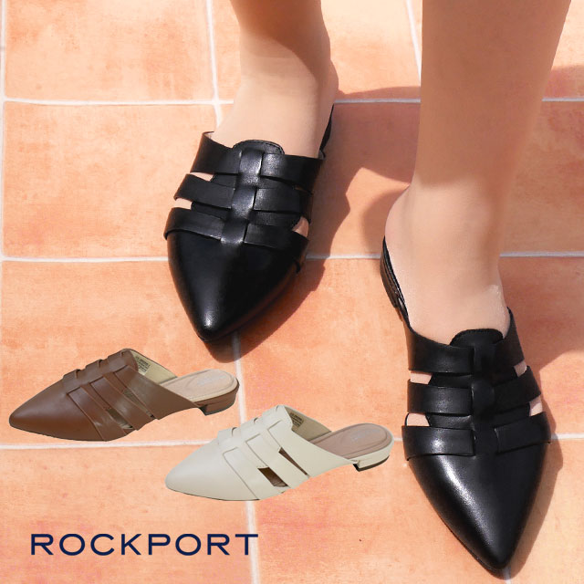 送料無料 ミュールサンダル  レディース SS 春夏 新作 春新作 夏新作 人気 流行 定番 2023 ROCKPORT CJ0774 CJ1107 CJ1106 ロックポート トータルモーション アデリン ウーブン スライドサンダル 本革 レザーサンダル カジュアル ポインテッドトゥ ローヒール フラッ